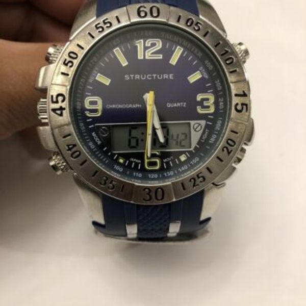 MEN'S STRUCTURE ANALOG/DIGITAL SPORT WATCH BLUE RUBBER BAND ALARM/CHRO ...