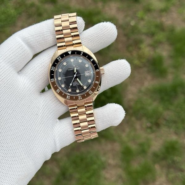 Bulova Men's Oceanographer GMT Automatic Rose Gold Root Beer Watch ...