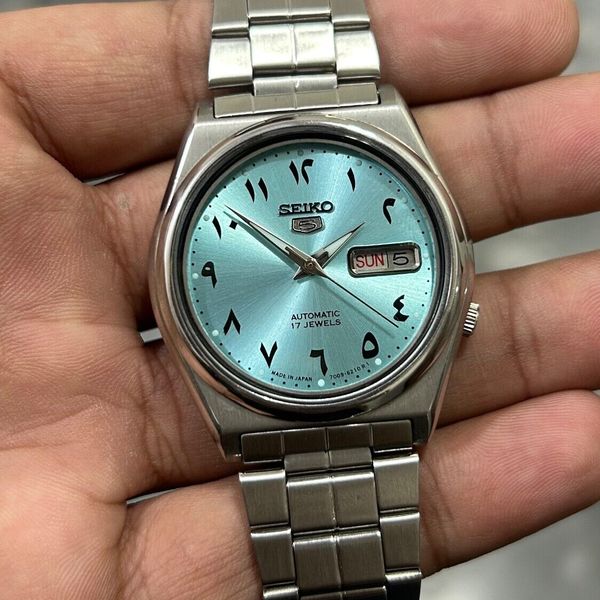 Seiko 5 Arab Numeral Sky Blue Dial 17 Jewels Japan Men's Wrist Watch ...
