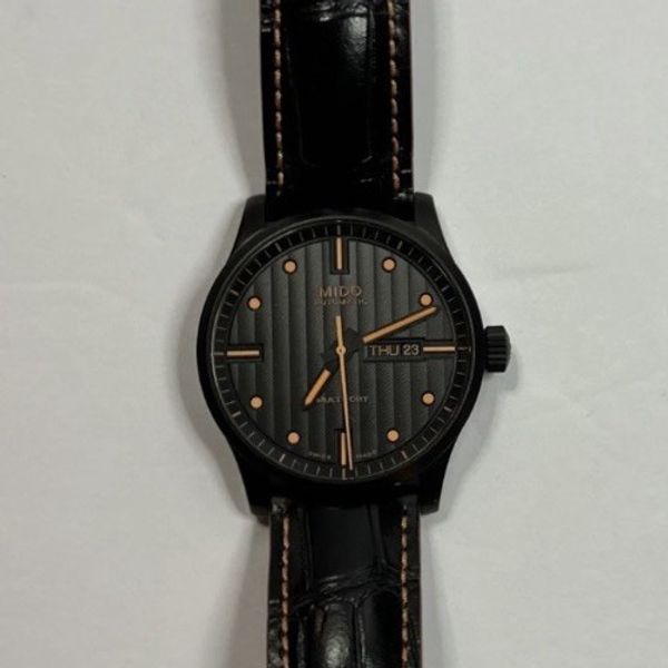 Mido Multifort Automatic Black Dial Orange Markers & stitching Men's ...