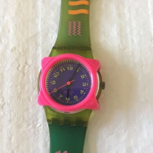 Vintage Swatch Watch Women’s Green Strap Pink Fish Crystal Guard ...