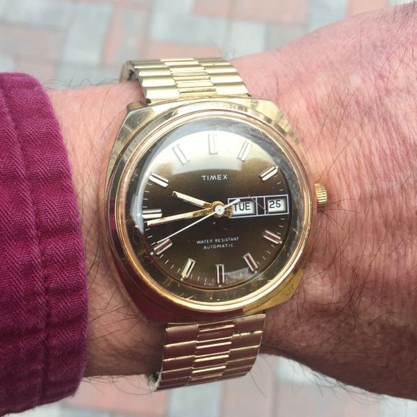 Vintage Gold Tone Timex Automatic Self-Wind Day Date Watch 47960-03375 ...