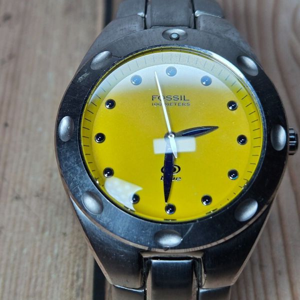 Fossil Blue Watch 39mm Yellow Dial Stainless AM-3386 - New Battery ...