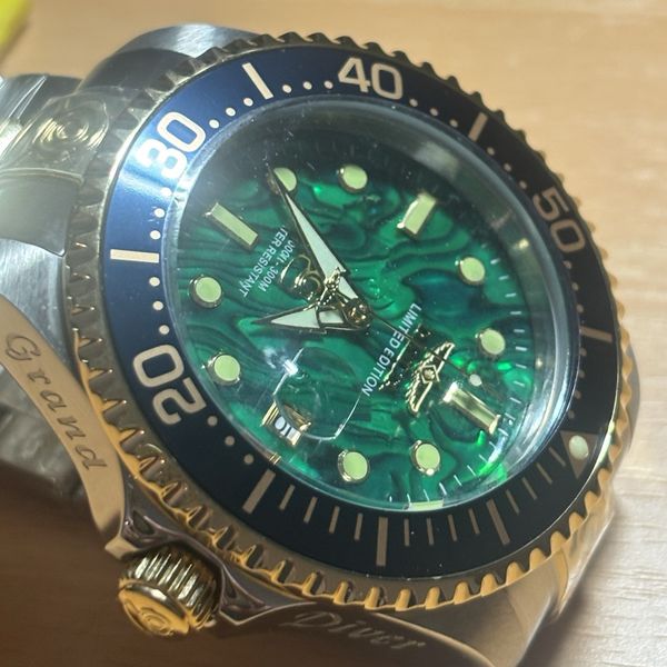 Invicta Grand Diver 2 Tone SS Green Abalone Dial Automatic Model ...