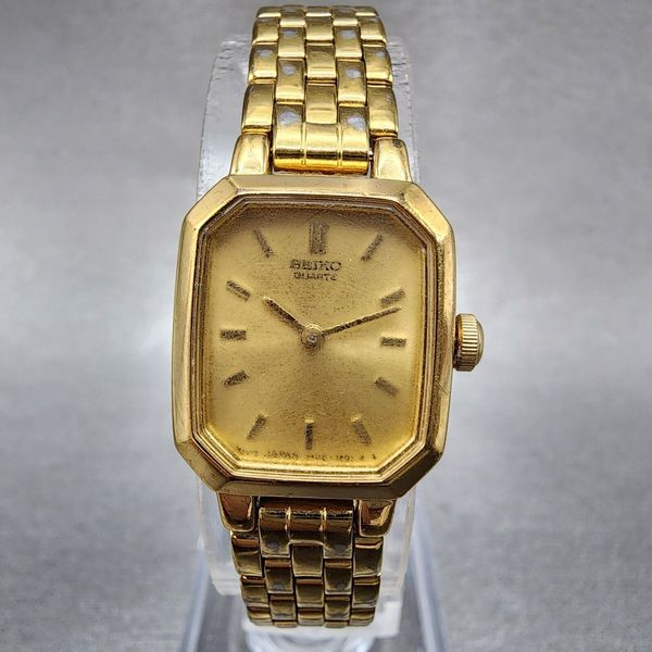VTG Seiko Watch Women 17mm Gold Dial Gold Tone Octagon V400-5608 New ...