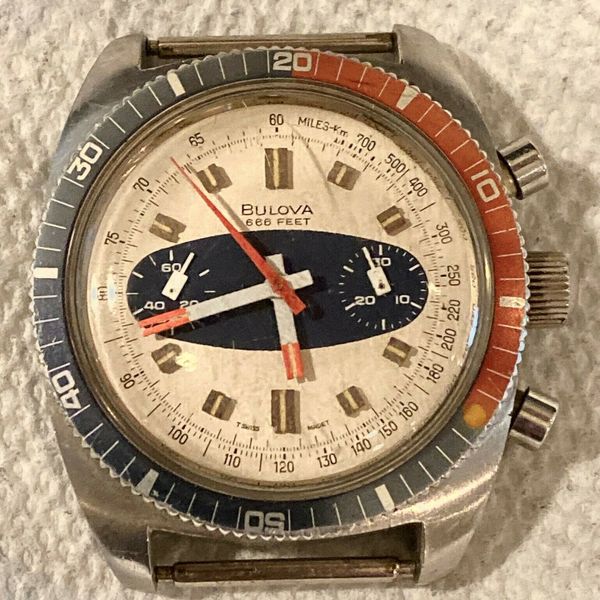 Bulova Surfboard Dial 666 ft Vintage Dive Watch Chronograph Devil Diver ...