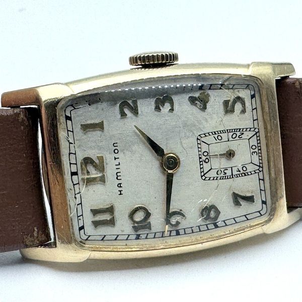 VINTAGE 1949 HAMILTON 14K SOLID GOLD 19J 982 ORIGINAL DIAL HAND WIND ...
