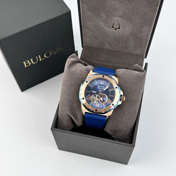 Bulova Classic 98A227 Marine Star Automatic Rose Gold Blue Red Men's ...