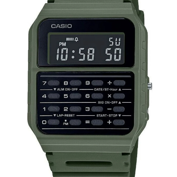 Casio CA53WF-3B Green Watch, 8-Digit Calculator, Resin Strap, Alarm ...