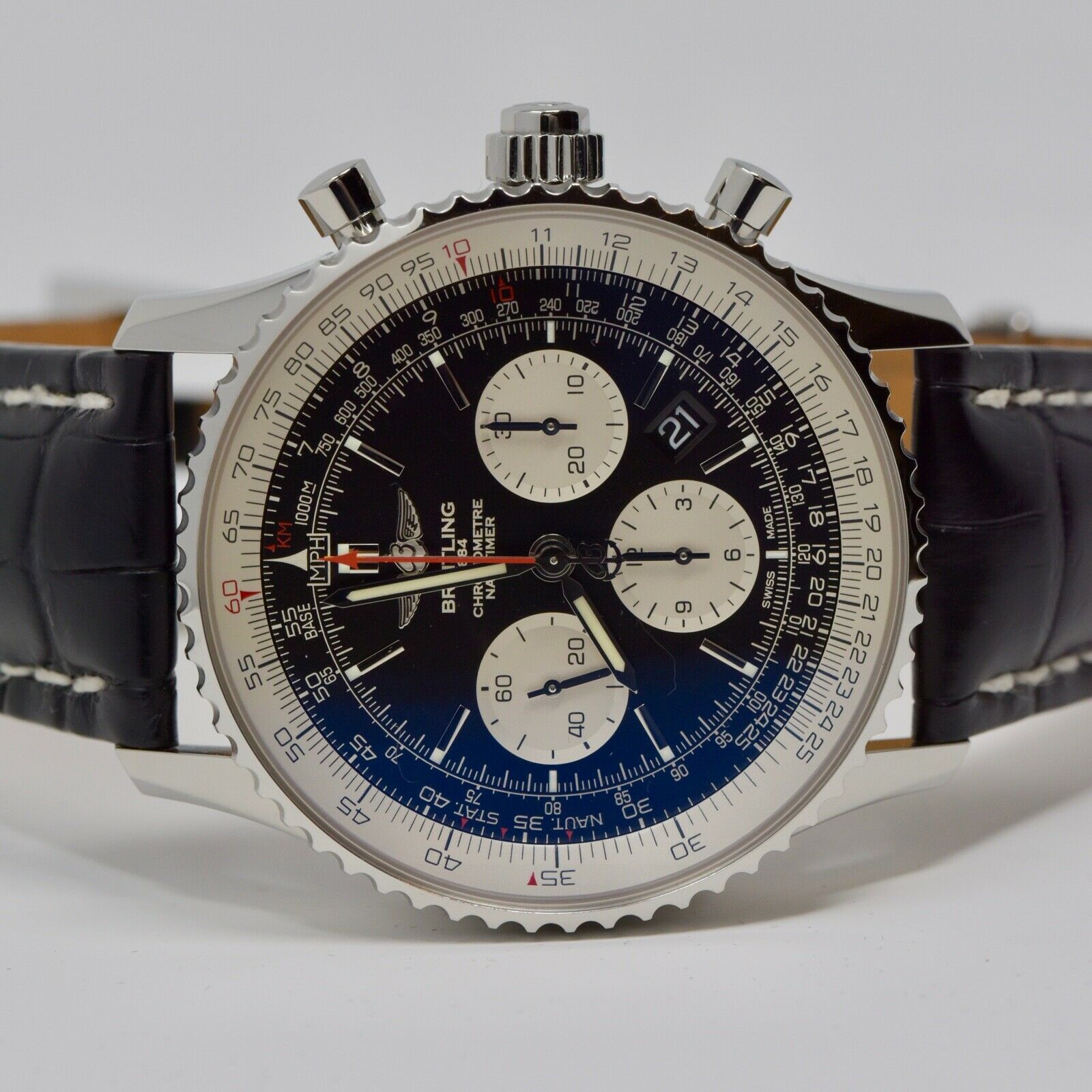 Breitling Navitimer B03 Rattrapante 45 Black Crocodile Strap AB031021 ...