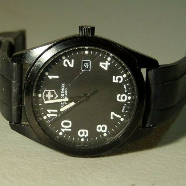 MENS VICTORINOX GARRISON SWISS ARMY ALL BLACK FIELD WATCH BLACK BAND ...