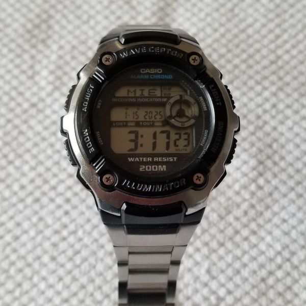 CASIO Men's Wave Ceptor Day/Date Digital Watch 45mm Link Band 7.5" New ...