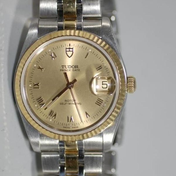 Rolex Tudor Prince Date Solid Gold Bezel & Gold Links 74033 - Beautiful ...