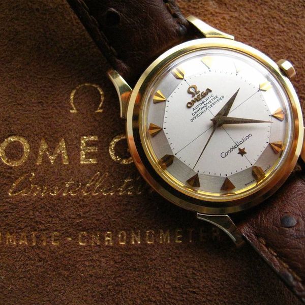 SOLD Exceptional 18k Gold Omega Constellation Arrowhead Marker Pie Pan ...
