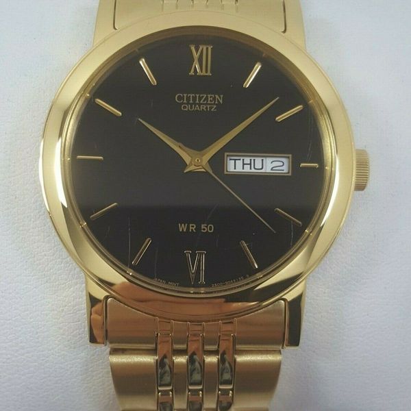 Citizen Quartz Black Dial Gold Tone Stainless Steel Men's Watch 2500 ...