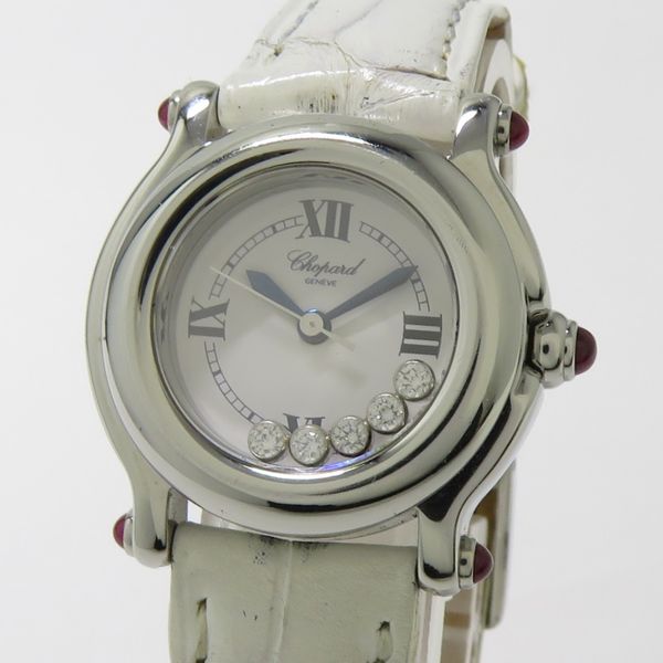 [Pre-Owned] CHOPARD HAPPY SPORT Ladies Watch SS Leather 5PD White Dial ...
