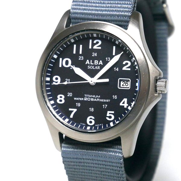 SEIKO ALBA Military Field Watch V145 Black Titanium Solar Power ...