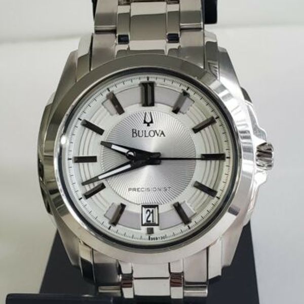 Mint Bulova Precisionist 262khz mens watch silver tone blue dial 96B130 ...