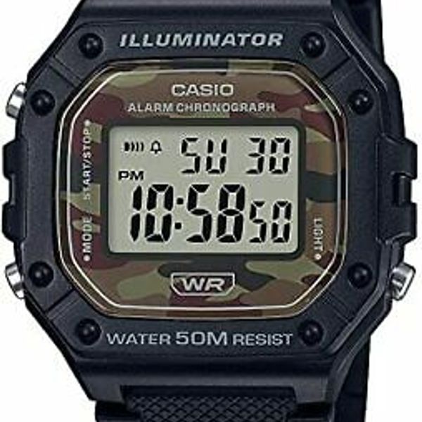 Casio W218H-5bV, 50 Meter WR Chronograph Watch, Alarm, Black Resin ...