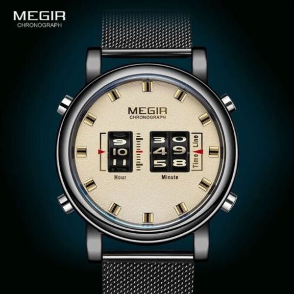 MEGIR 2024 Quartz Analog Drum Roller Business Smart Men's Wristwatch ...