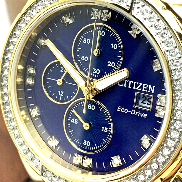 Citizen Men's Watch CA0752-58L Eco Drive Blue Dial Chronograph Gold ...