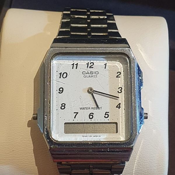Casio Quartz AQ 223 S/Steel White Dial Rectangle Gents' Watch. Japan ...