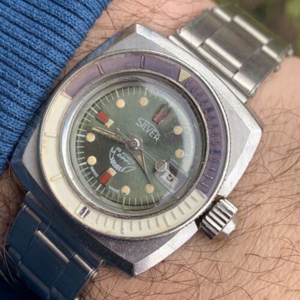 Silver Squale Medium Bakelite Bezel Vintage Diver 20 Atmos Steel ...