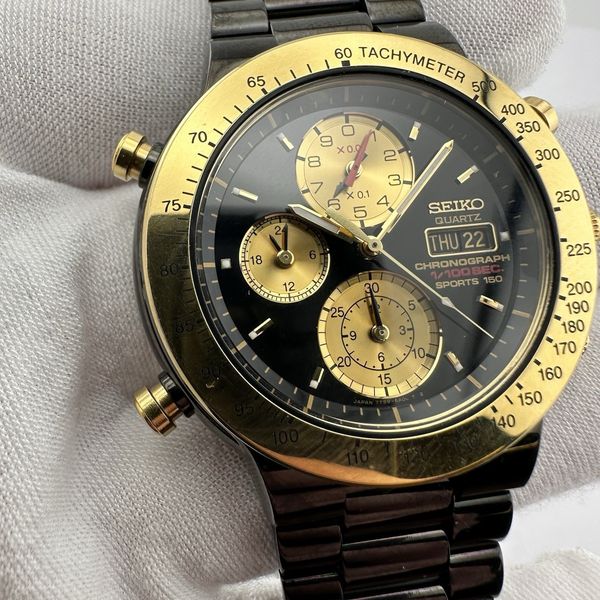 1990's Seiko FIRST 1/100 Sec Chronograph Quartz Men Watch 7T59 6A19 Black/Gold | WatchCharts ...