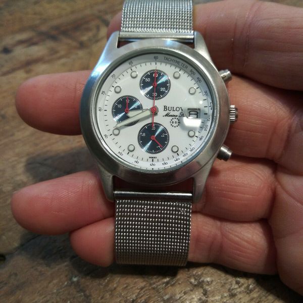 Bulova Marine Star 96B30 Panda Dail Chronograph Divers 100M Mens Watch ...