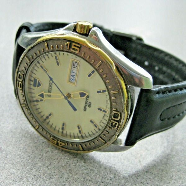 RARE!! Seiko Sports 50 7N43-8820 A4 Men's Watch Quartz FULL FACE LUME ...