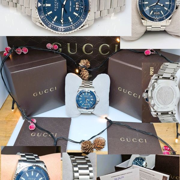 NEW 136.2 GUCCI Dive Men's XL 45mm Watch YA36203 Navy Blue Silver + Box ...