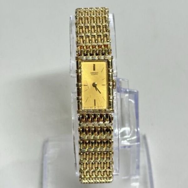 Ladies Seiko 2E20-6109 Bamboo Gold Tone Tank Style Watch New Battery ...
