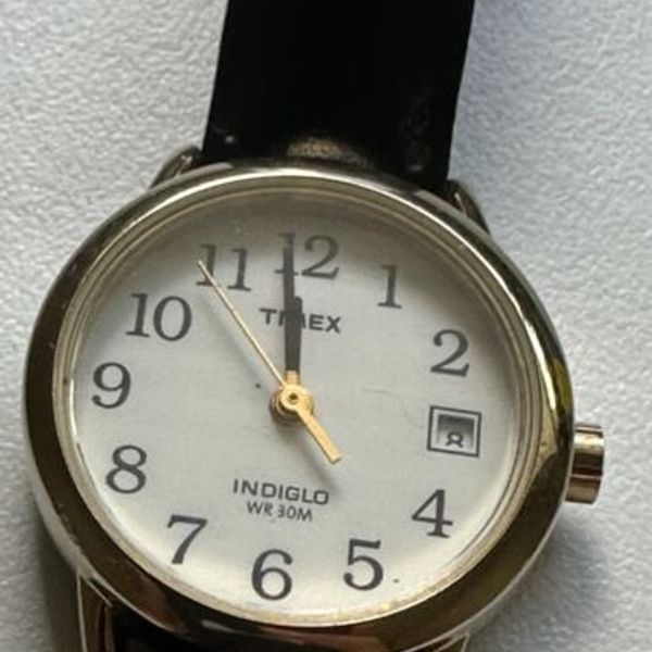 Timex Watch Women Indiglo 25mm Gold Tone Analog White Dial WR30M,nee New Battery | WatchCharts ...