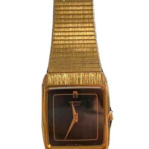 Vtg Mens 80's Seiko 6530-5760 Gold Tone Black Dial Quartz watch New ...
