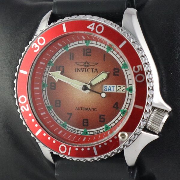 Beautiful INVICTA Diver Automatic Rotating Bezel Red Dial D/D Rubber ...