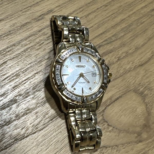 Seiko Womens 7N82-0ER0 Watch Gold Bracelet Band Dial Crystal Accents 10 ...