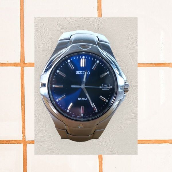 Seiko Blue Dial Date Indicator Round Silver Tone Case 38 mm Stainless ...