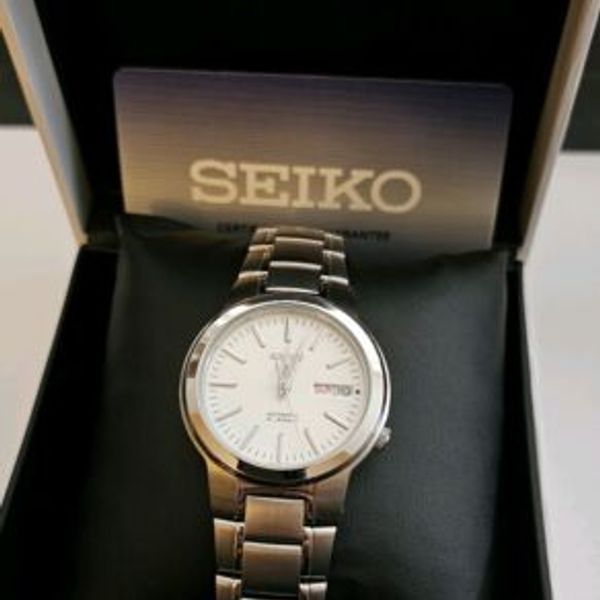 Seiko 5 SNKA01 Men's Stainless Steel White Dial Day Date Automatic ...