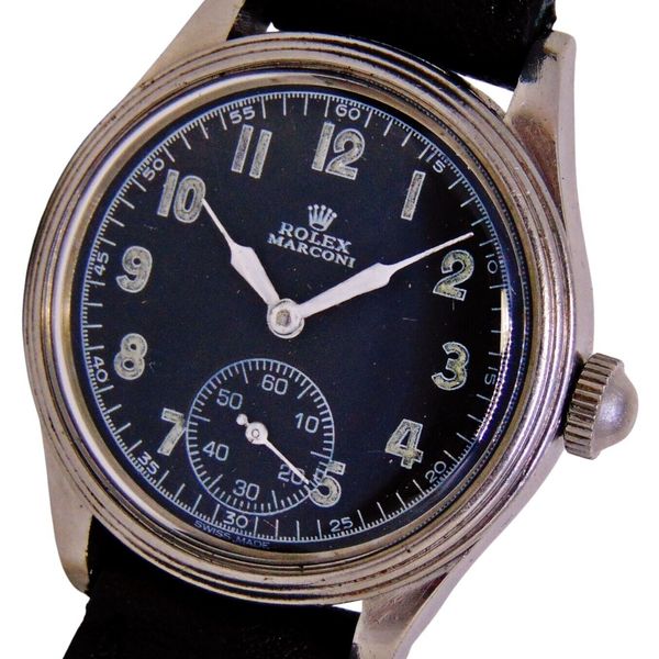 vtg ROLEX Marconi Military rare stainless steel stepped case mens watch ...