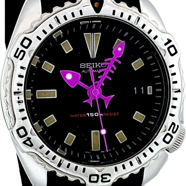 Vintage Mens Watch SEIKO Auto. Diver 7002-7020 FISHBONE Mod w/Engraved ...
