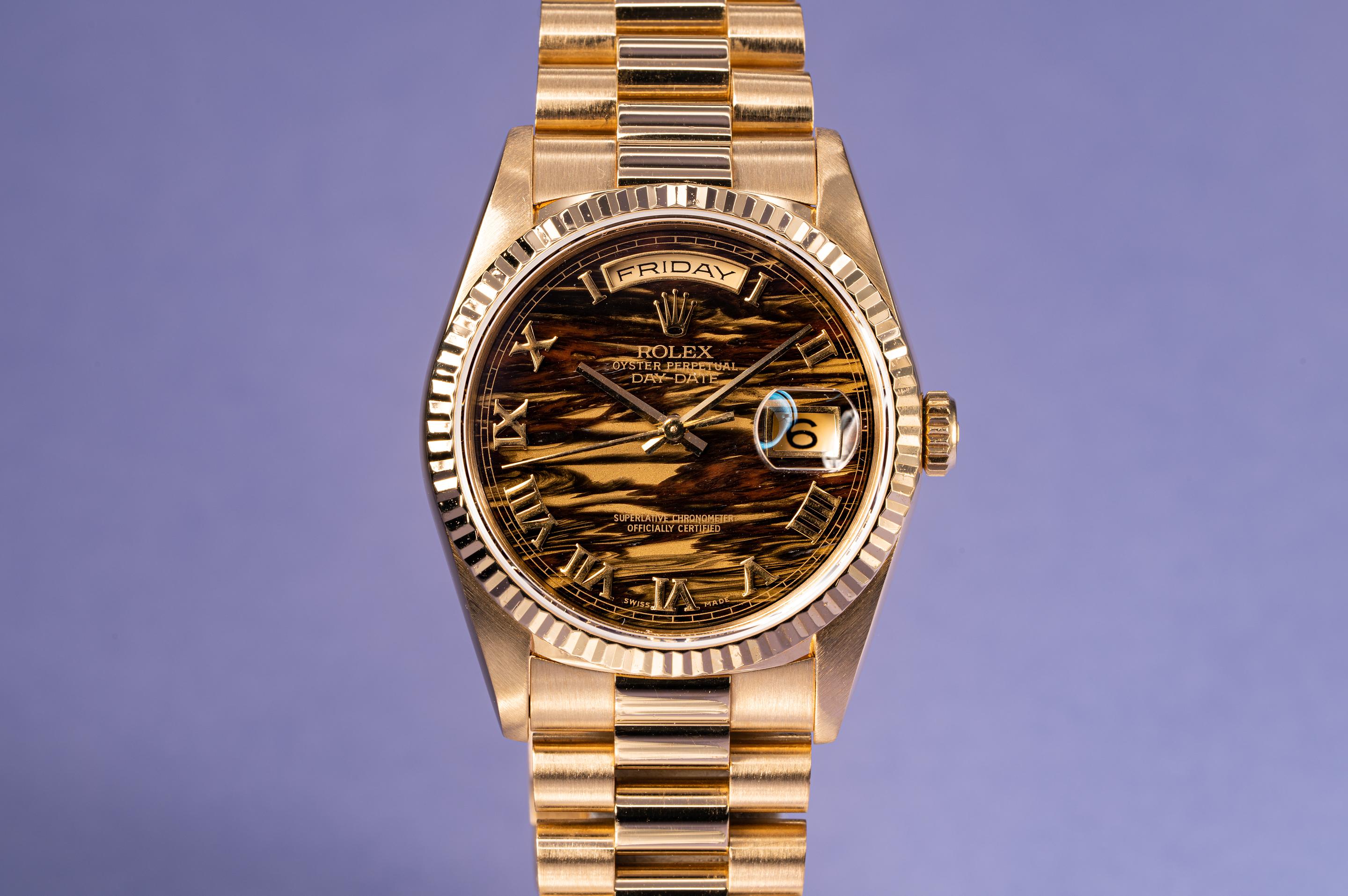 FS: 1990 Rolex 18k Yellow Gold Day-Date 18238 Obsidian Stone Dial ...