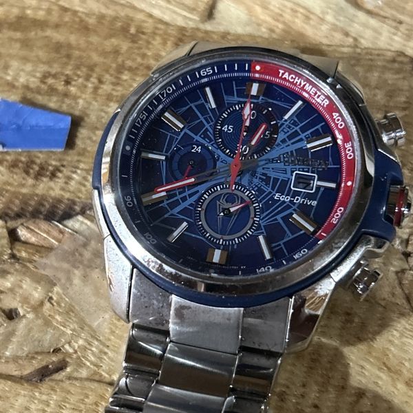 Citizen Spider-Man Chronograph CA0429-53W Blue Dial Eco-Drive Marvel ...