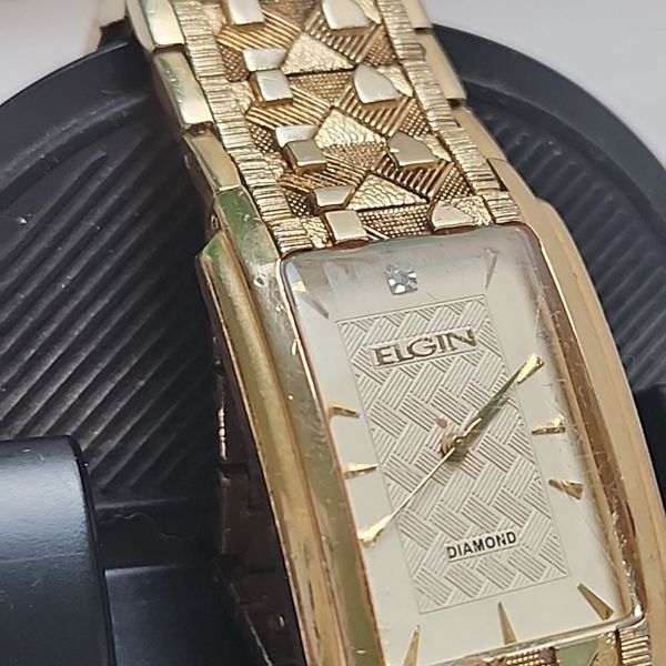 Elgin Gold Tone Neo Art Deco Diamond Menâ s Watch Fresh BatteryFG286N ...