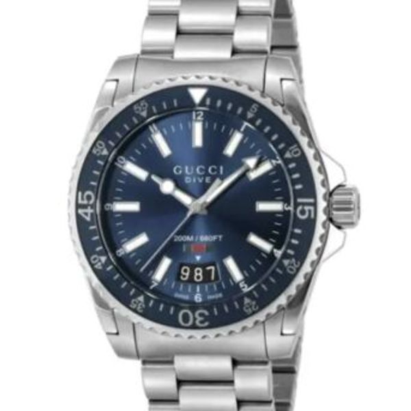 Gucci Dive Mens YA136311 Blue & Stainless Steel Divers Watch ...