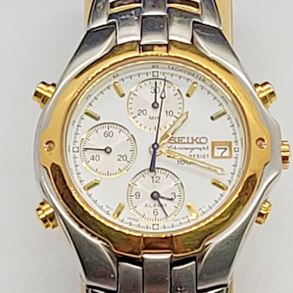 VINTAGE SEIKO 7T32-6M90 CHRONOGRAPH TACHYMETER ALARM 100M MENS WATCH ...