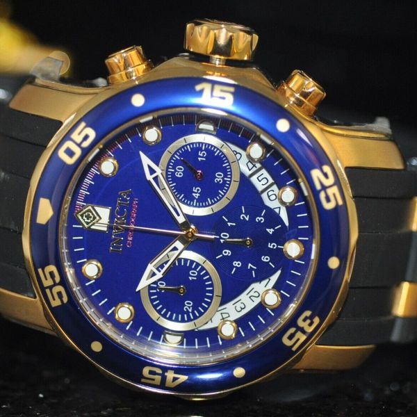 Invicta Men's Pro Diver Blue Dial Chronograph Black Rubber Band Watch ...