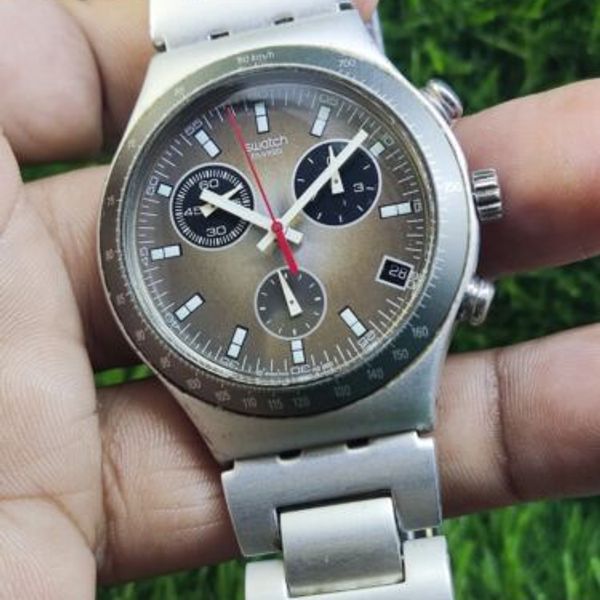 SWATCH Irony Chrono Raceway Mens AG 2001 Aluminium Brown Dial YCS4020 ...