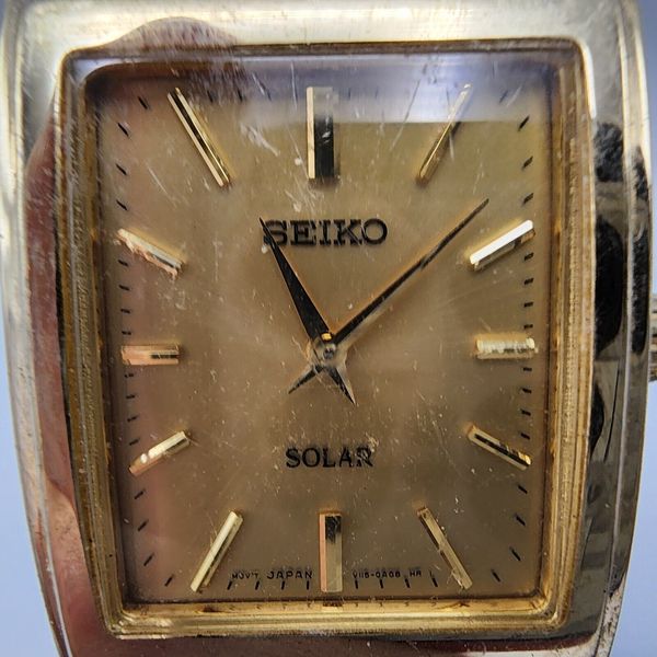 Seiko Tank Solar Watch Men Gold Tone Gold Dial 28mm Rectangle V115-0AC0 ...