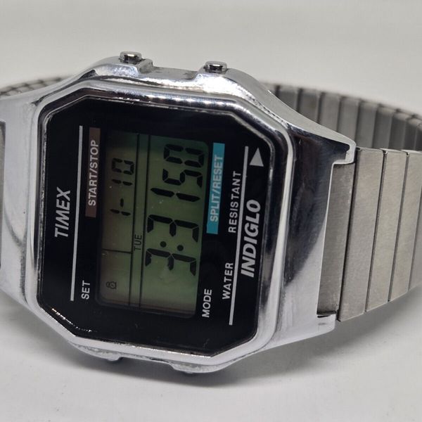 Classic TIMEX Indiglo Digital Men's Watch. 34.5x39mm. Stainless Steel ...