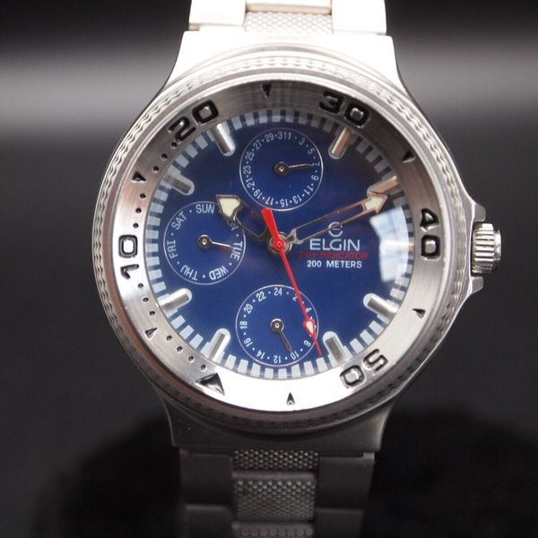 Elgin TREASURE FK-991E 24 Hour Indicator Scuba Diver 200M Mens Quartz ...